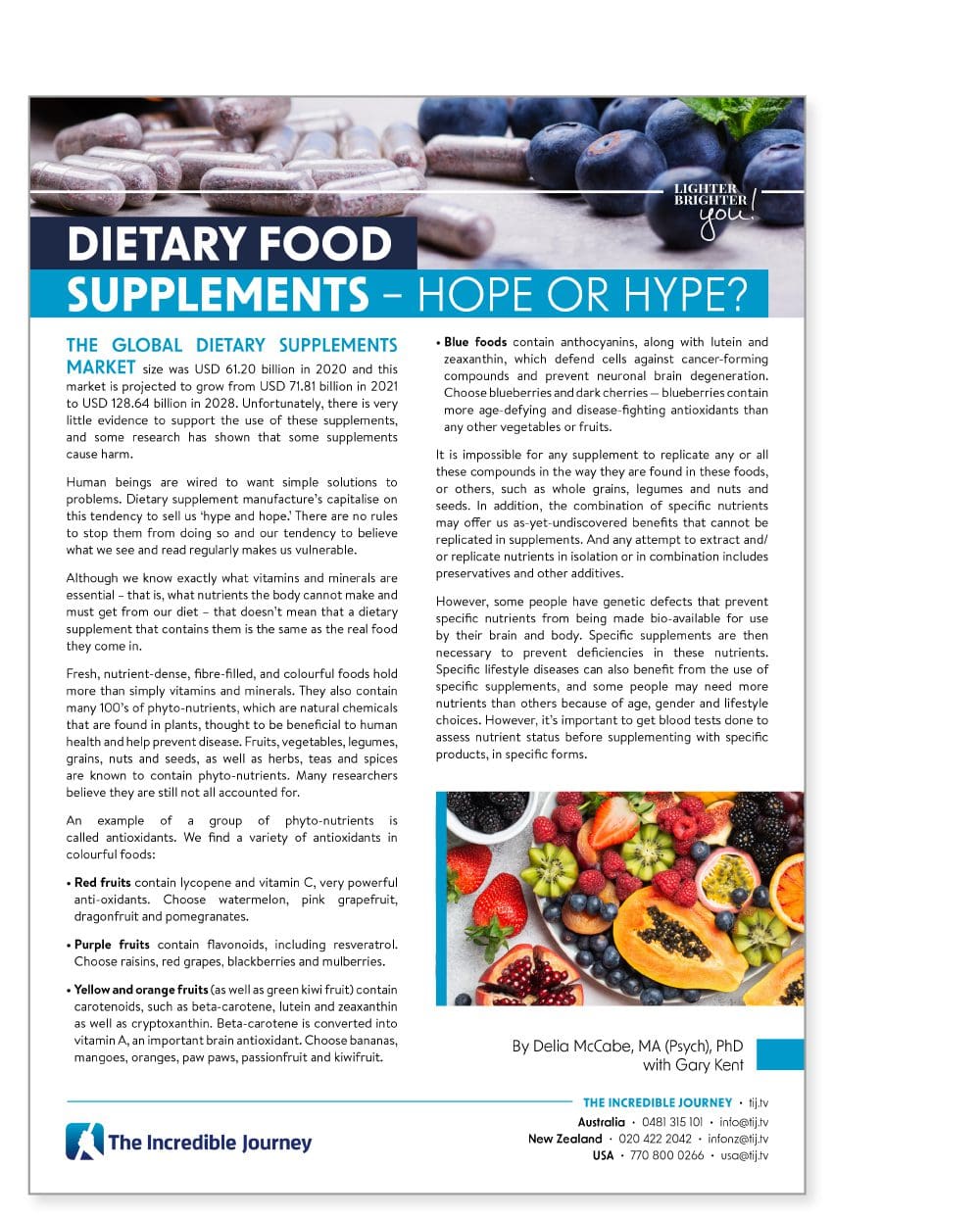 Dietary Food Supplements - Hope or Hype? Leaflet - The Incredible Journey
